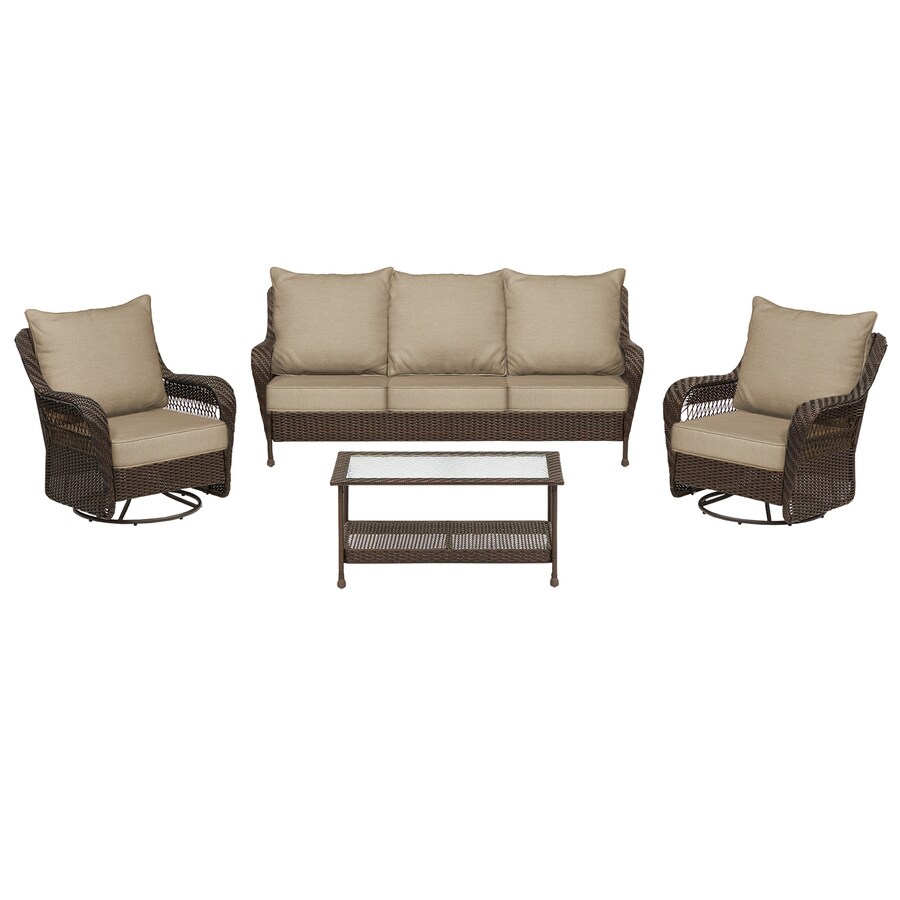 allen + roth Glenlee 4-Piece Metal Frame Patio Conversation Set with ...
