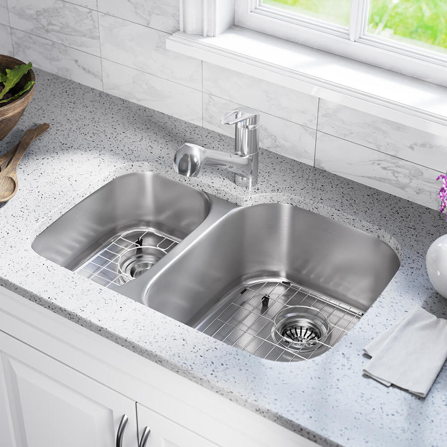 MR Direct Undermount 29.38-in x 20.75-in Stainless Steel Double Offset ...