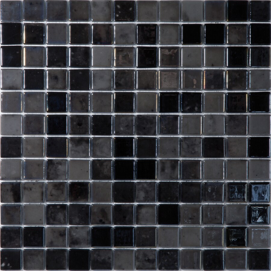 Solistone 10-Pack 12-1/2" x 12-1/2" Luxor Glass Collection Black ...