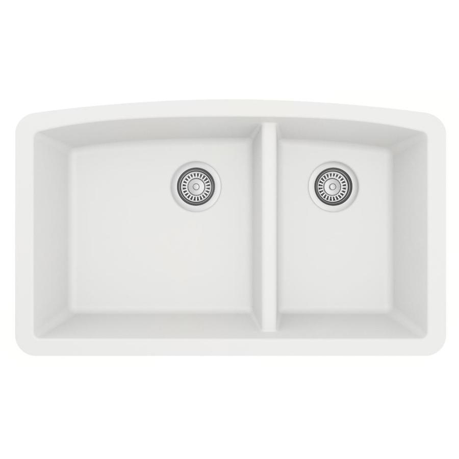 Karran Undermount 32.5-in x 19.5-in White Double Offset Bowl Kitchen ...