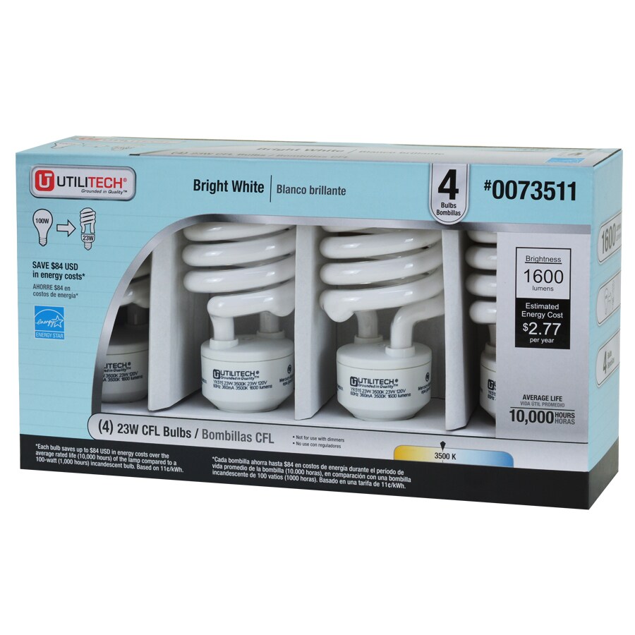 Utilitech 4-Pack 100 W Equivalent Bright White Spiral CFL Decorative ...
