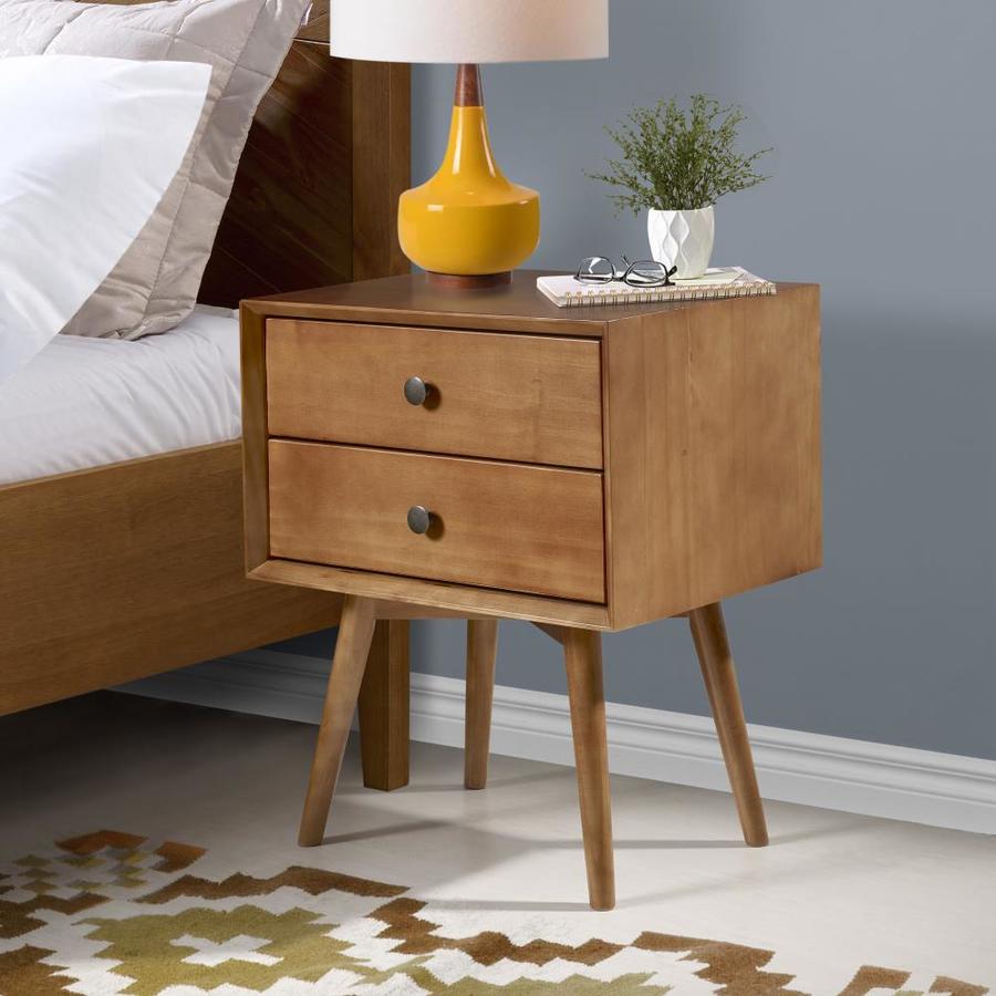Walker Edison Mid-Century 2 Drawer Solid Wood Nightstand- Caramel at ...