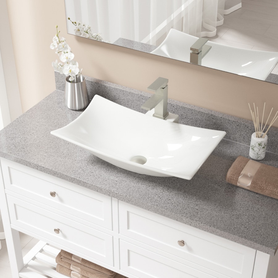 MR Direct Bisque Porcelain Vessel Rectangular Bathroom Sink with Faucet ...
