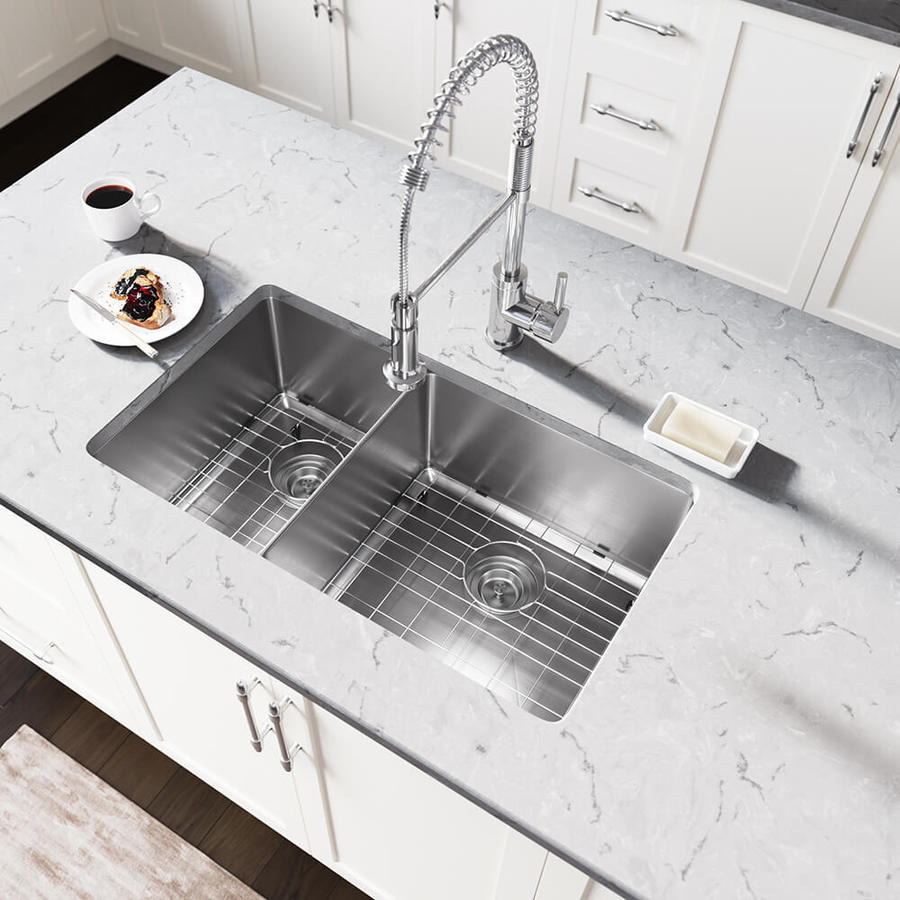 MR Direct Undermount 31.13-in x 18-in Stainless Steel Double Offset ...