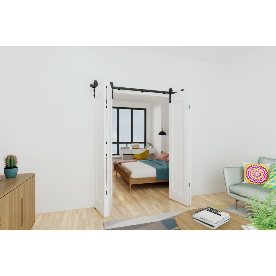 Quiet Glide 72 in. Black Double Bi-Fold Sliding Barn Door Track and ...