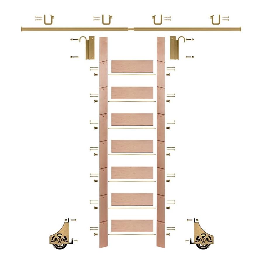E-Glide 92 in. Clear Pre-Finished Red Oak Library Ladder Polished Brass ...