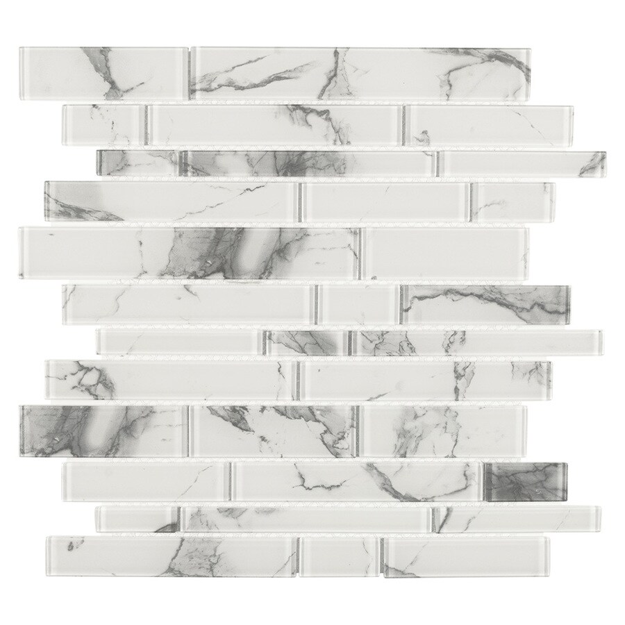 Elida Ceramica White 12-in x 12-in Glossy Glass Linear Mosaic Wall Tile ...