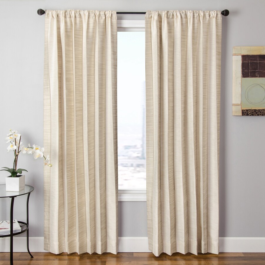 allen + roth Ellesmere 95-in L Striped Pearl Rod Pocket Curtain Panel ...
