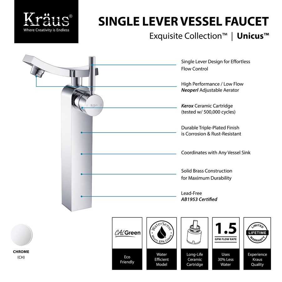 Kraus Unicus Chrome 1-handle Vessel WaterSense Bathroom Sink Faucet in ...