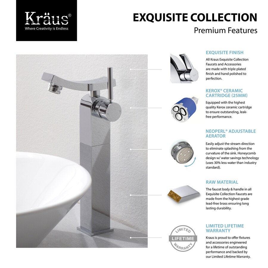 Kraus Unicus Chrome 1-handle Vessel WaterSense Bathroom Sink Faucet in ...