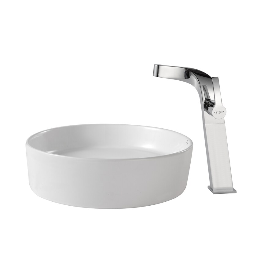 Kraus Ceramic White Above Counter Round Bathroom Sink (Drain Included ...
