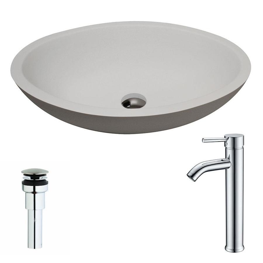 ANZZI Maine Matte White Stone Vessel Oval Bathroom Sink with Faucet ...