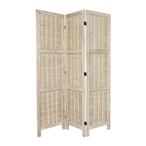 Oriental Furniture Matchstick 3-Panel Burnt White Rattan Folding Indoor ...