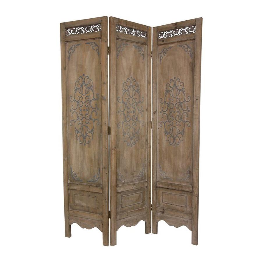 Oriental Furniture Scrollwork 3-Panel Antique Distressed Wood Wood ...