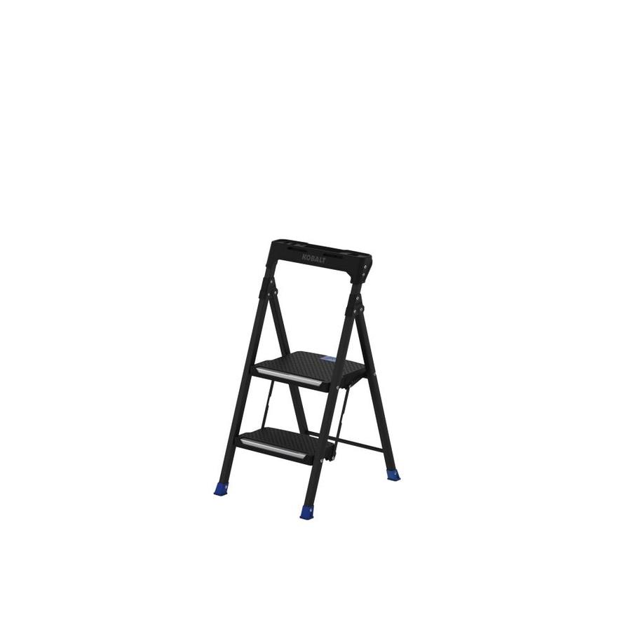 Kobalt 2-Step 300-lb Capacity Black Steel Foldable Step Stool in the ...