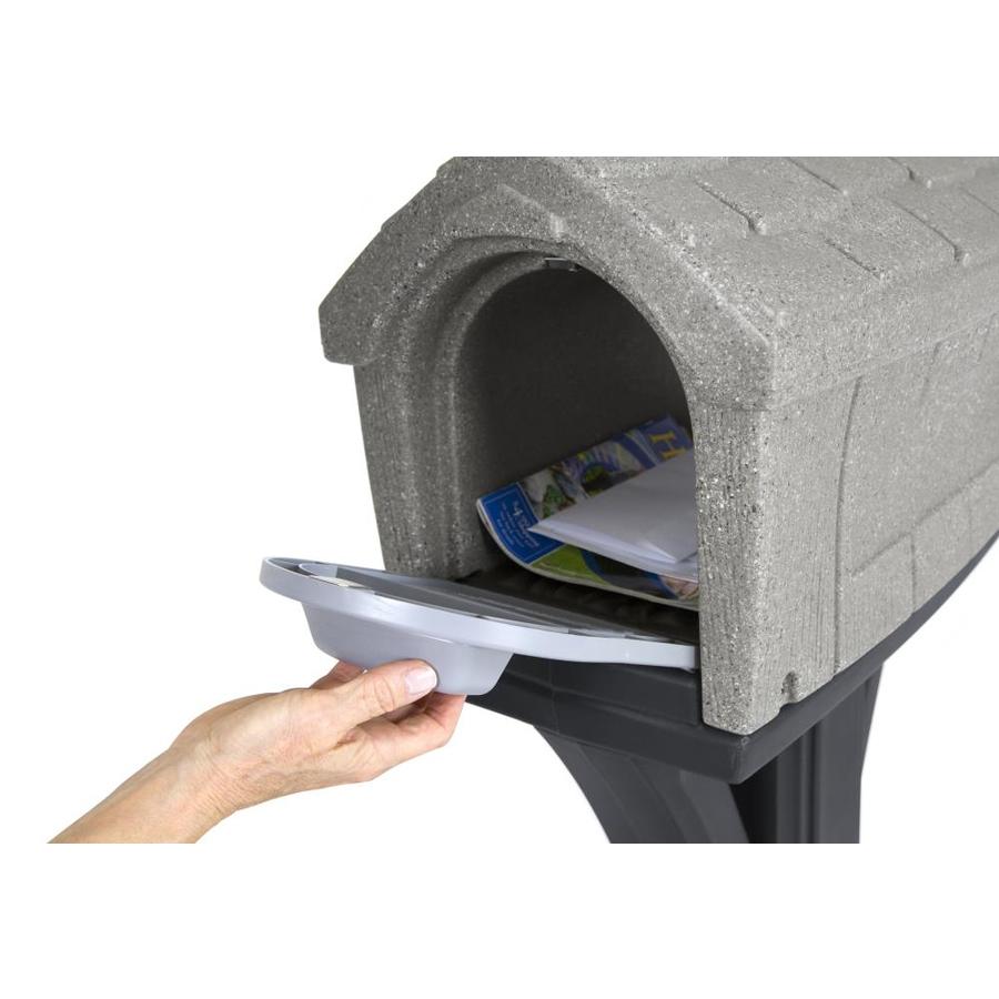 Simplay3 Large Plastic Gray Stone/Black Post Mount Mailbox in the ...