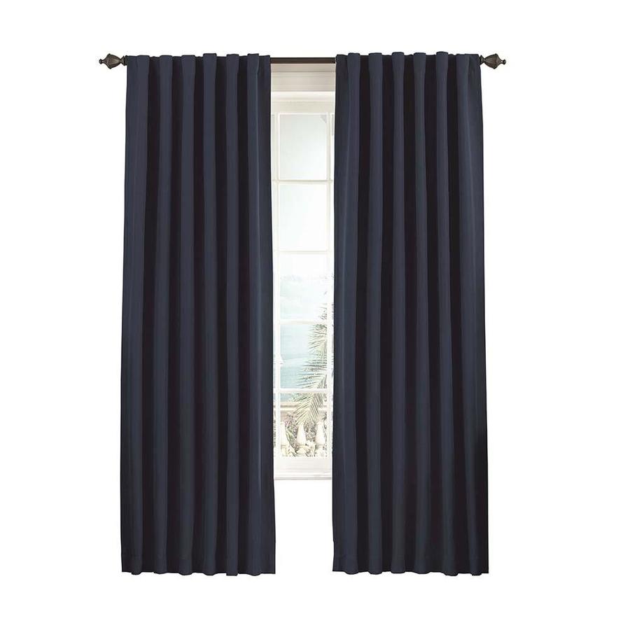Eclipse 108-in Dark Blue Polyester Rod Pocket Single Curtain Panel in ...