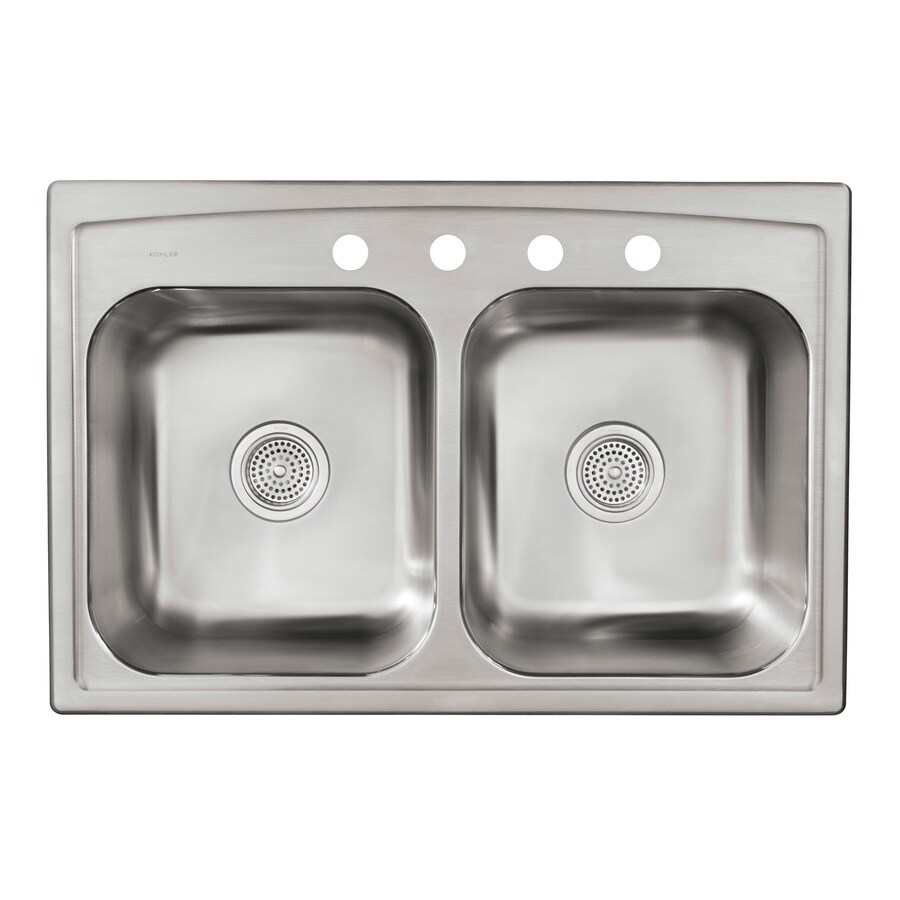 KOHLER Toccata 33-in x 22-in Stainless Steel Double Equal Bowl Drop-In ...