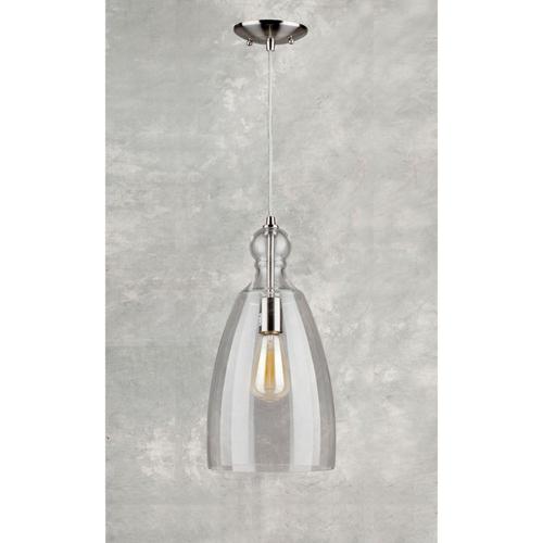 Brushed Nickel Transitional Clear Glass Teardrop Mini Pendant Light in ...