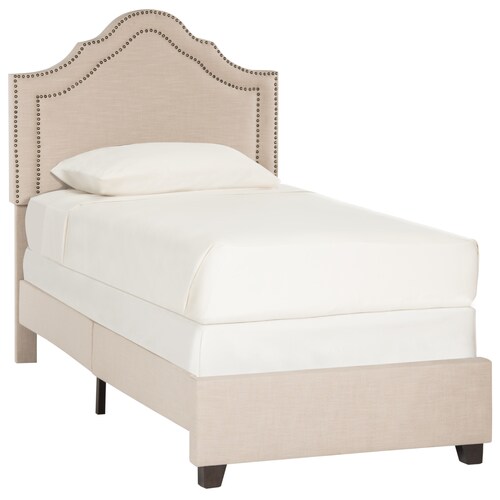 Safavieh Theron Light Beige/Brass Twin Upholstered Bed at Lowes.com