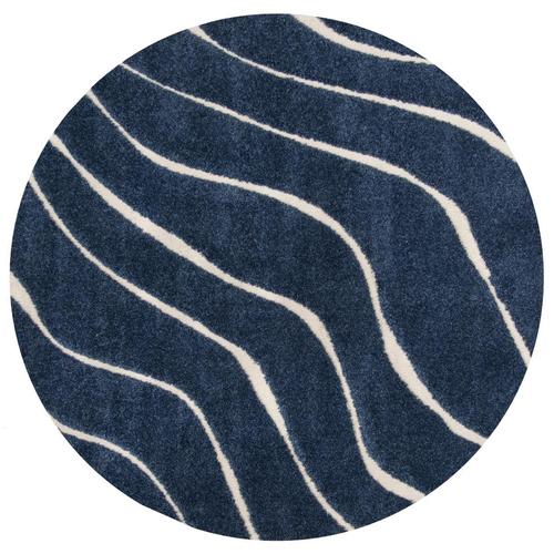 Safavieh Florida Waves Shag 7 x 7 Dark Blue/Cream Round Indoor Abstract ...