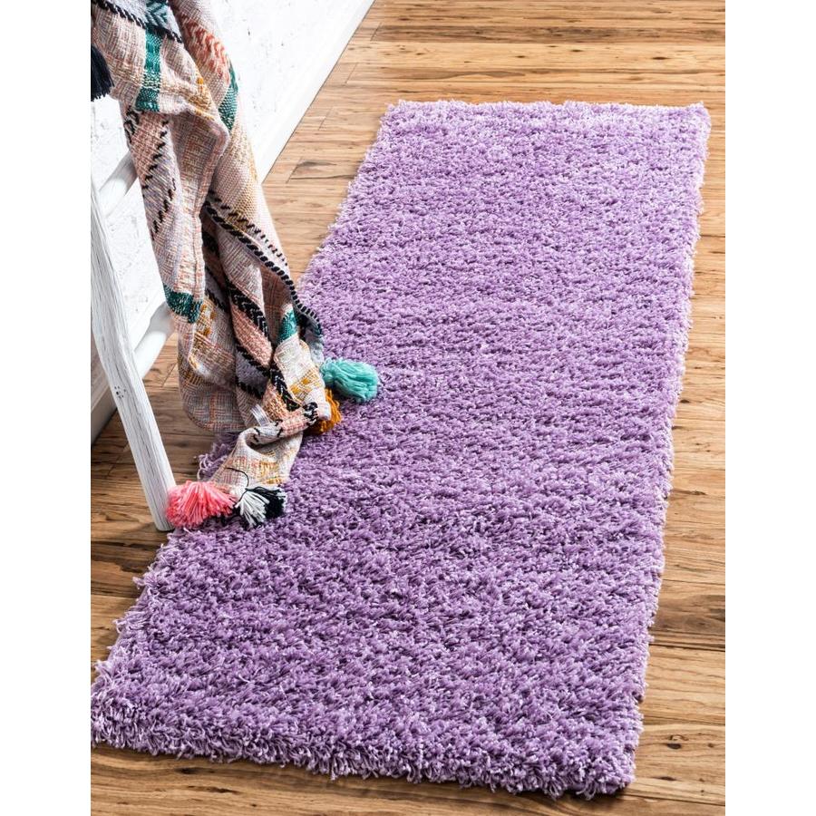 Unique Loom Solid Shag 2 x 10 Lilac Indoor Solid Runner in the Rugs ...