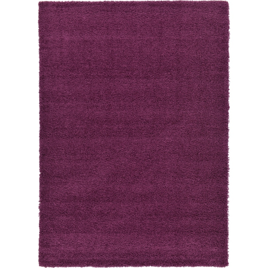 Unique Loom Solid Shag Eggplant Purple Rectangular Indoor Machine-Made ...