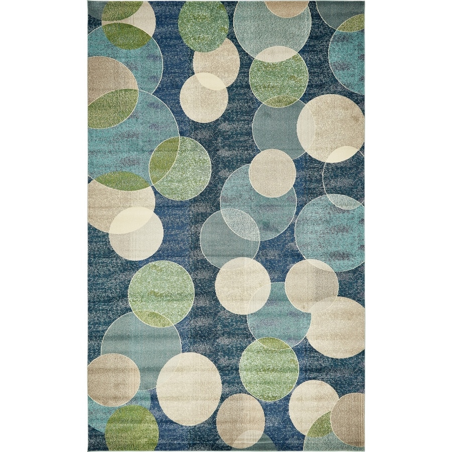 Unique Loom Seaside Chromatic 11 x 16 Navy Blue/Beige Indoor Geometric ...