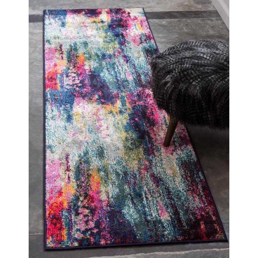 Unique Loom Sunset Chromatic 2 x 7 Multi/Light Blue Indoor Abstract ...