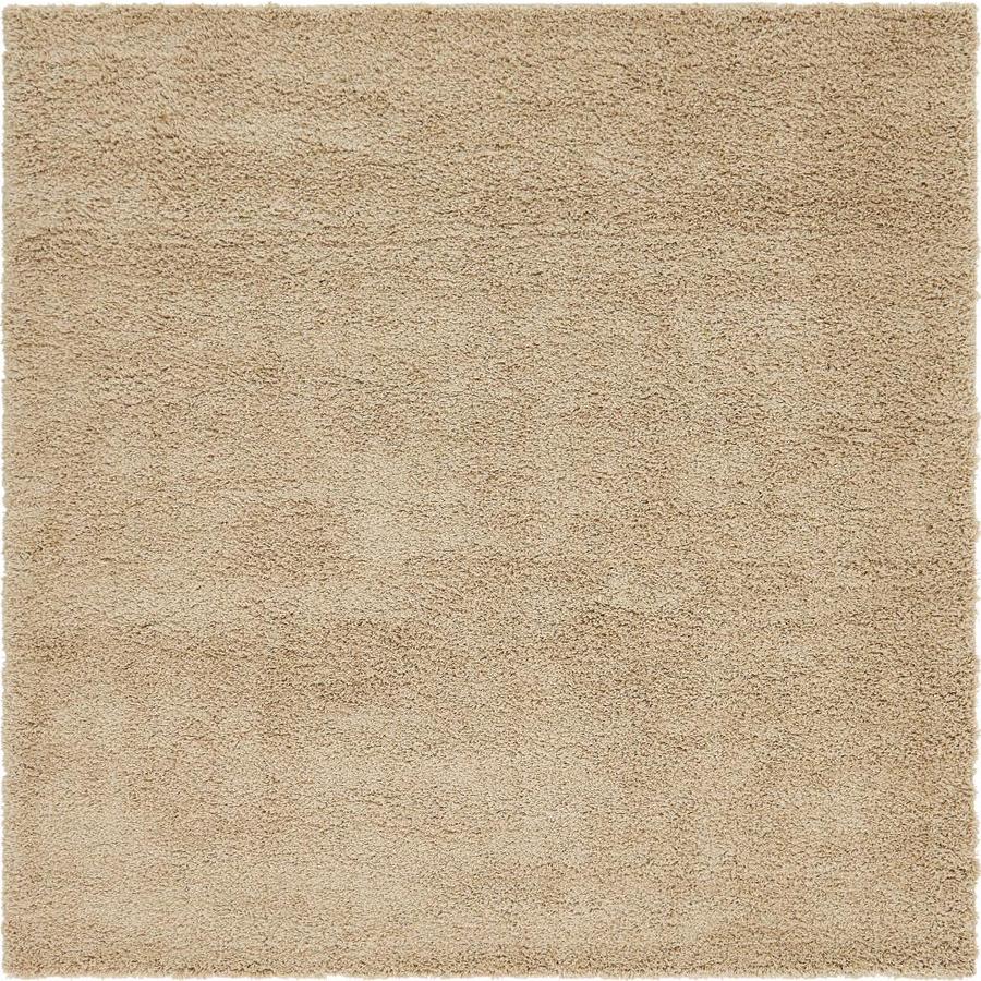 Unique Loom Solid Shag Brown Square Indoor Distressed Area Rug (Common ...