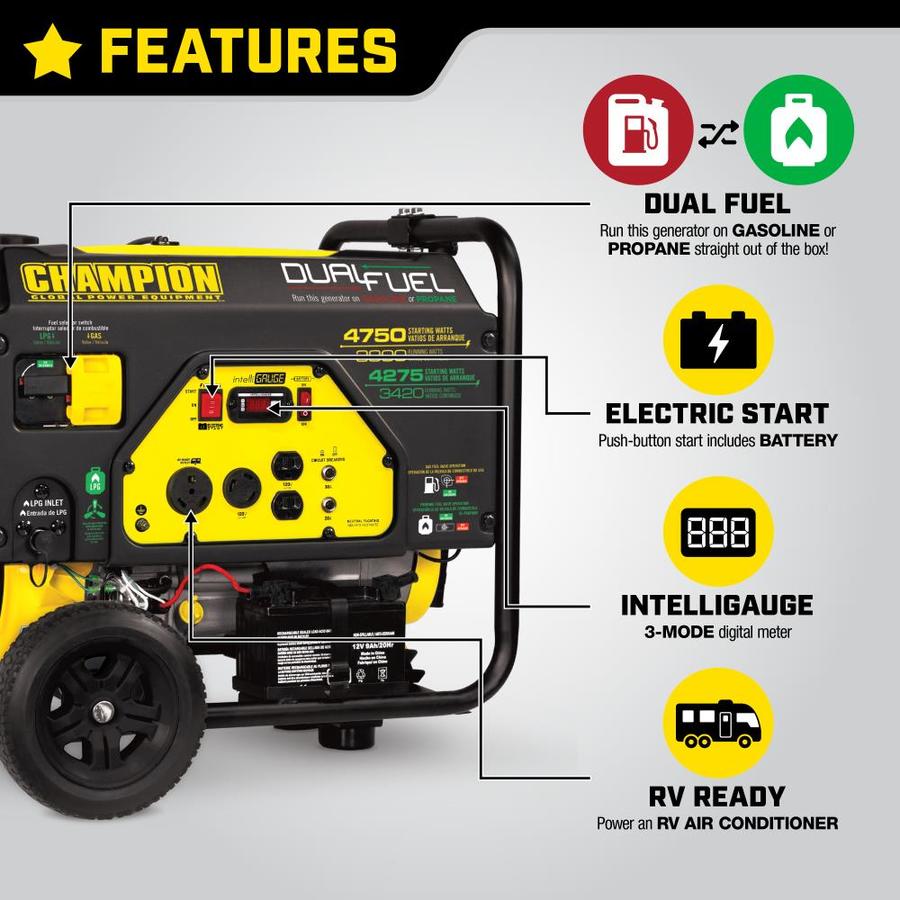 Champion Power Equipment 3800-Watt Gasoline/Propane Portable Generator ...