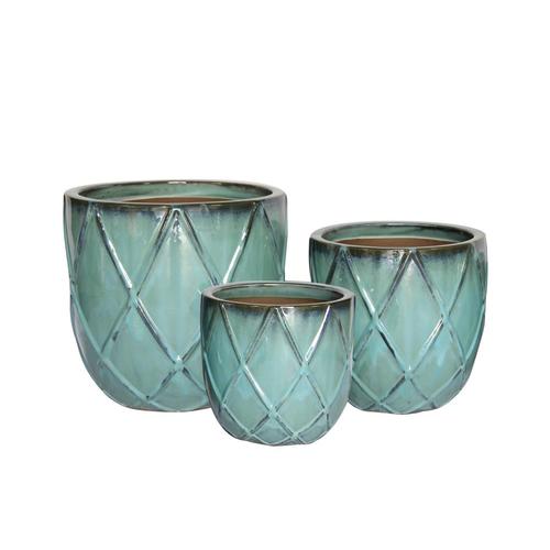 Global Outdoors 3-Pack 13.78-in W x 15.74-in H Teal Ceramic Planter in ...