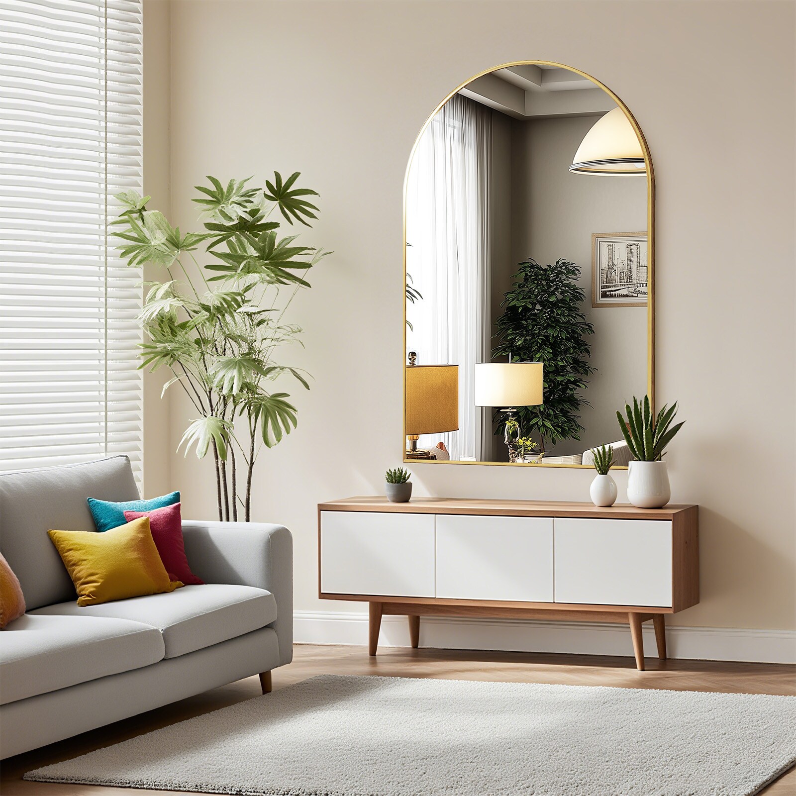 OOU 36 Inch Arched Bathroom Wall Mirror Gold Metal Frame HD Explosion ...