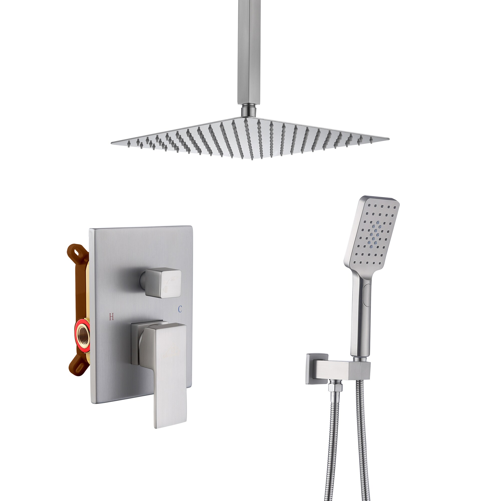 CASAINC Brushed Nickel 10-in Built-In Shower Faucet System with 2-way ...