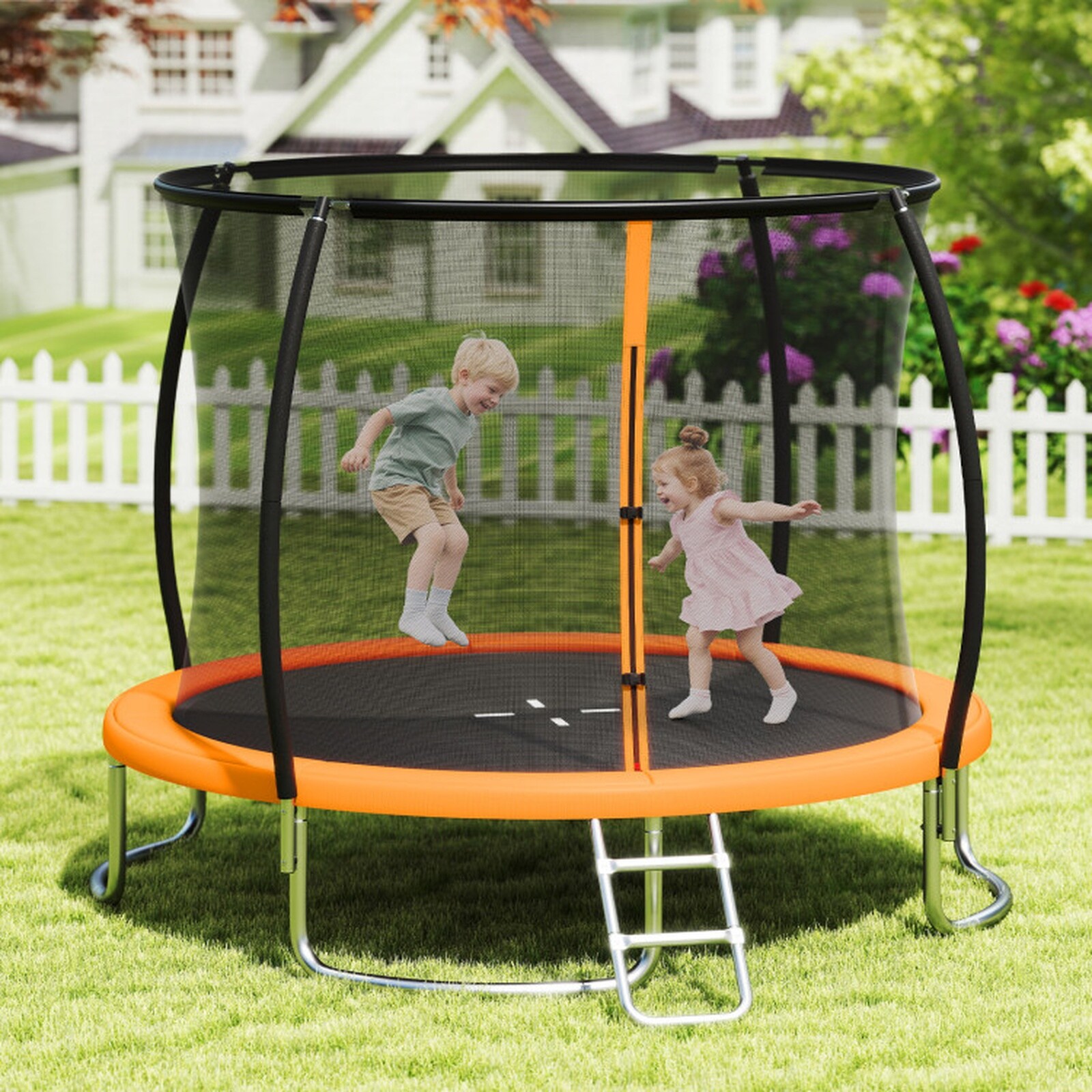SUGIFT 10-ft Outdoor Trampoline with Safety Enclosure Net Ladder Curved ...