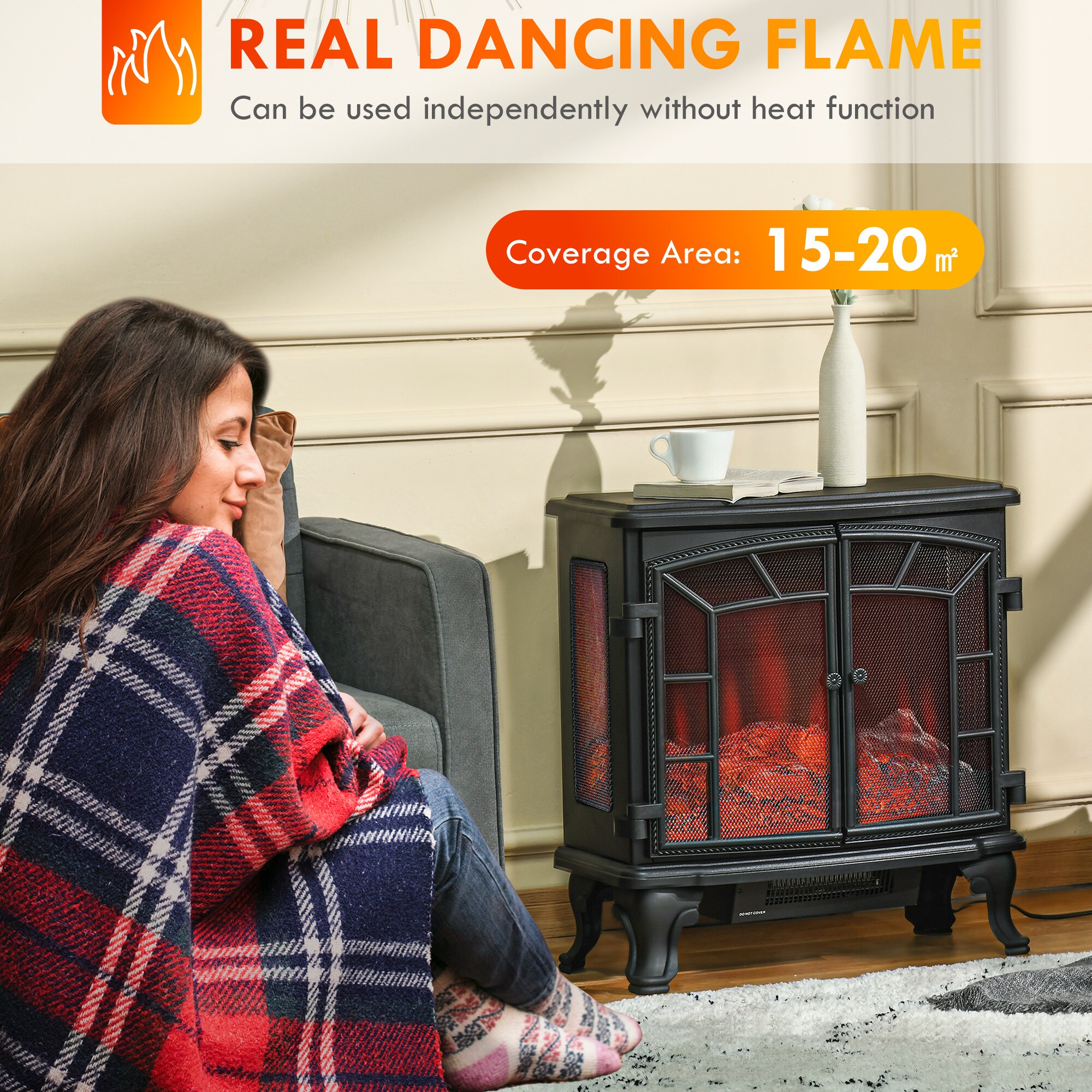 HomCom 27 Electric Fireplace Heater Fireplace Stove with Realistic LED ...