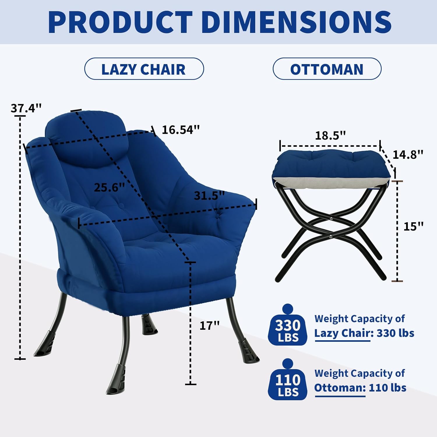IdealHouse Lazy Chair with Ottoman Reading Chair with Armrests and A ...