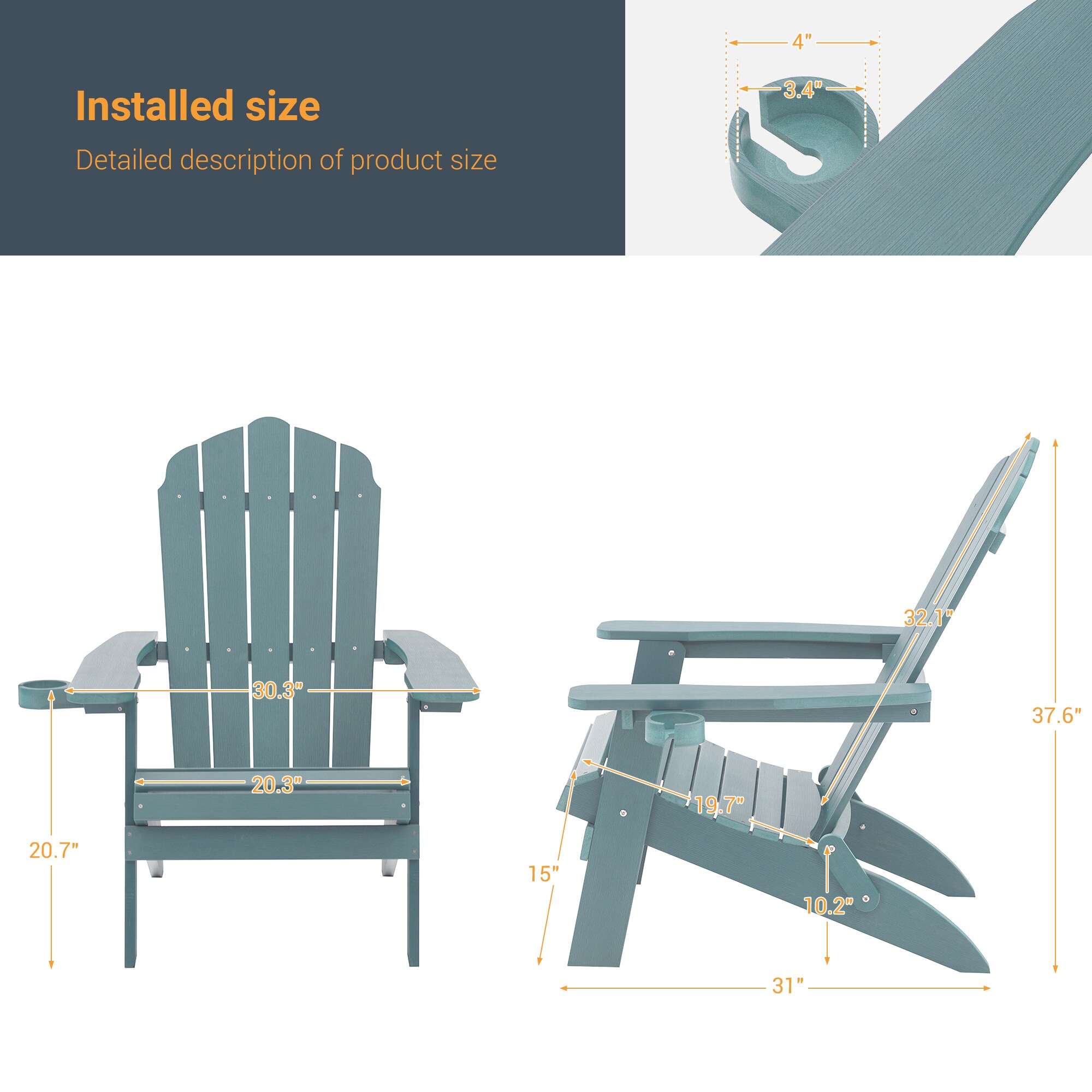 Sonkuki Patio Chair Set of 4 Lake Blue Plastic Frame Stationary ...