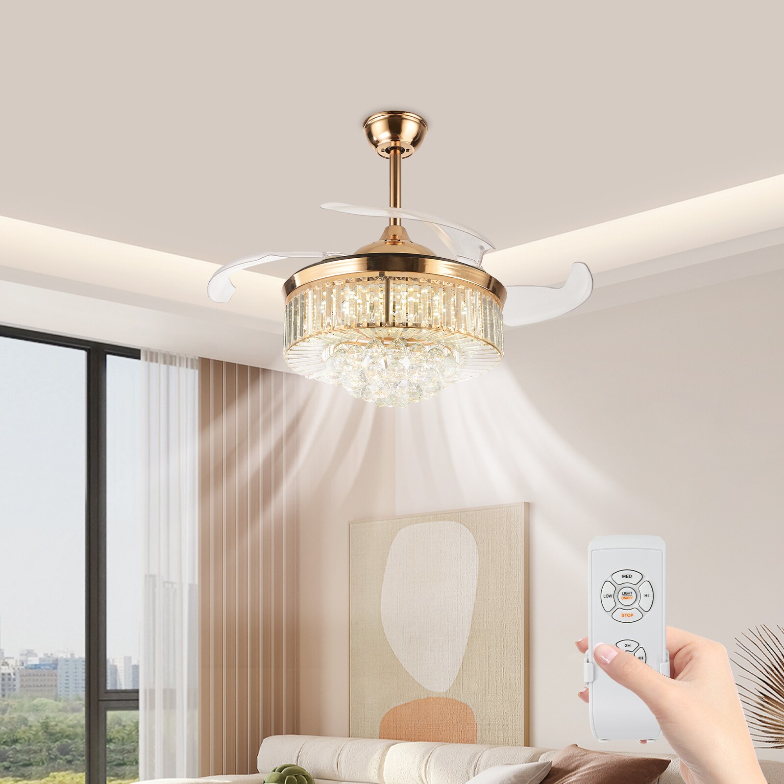 Oukaning 36-in Modern Luxury Crystal Invisible Retractable Blade with ...