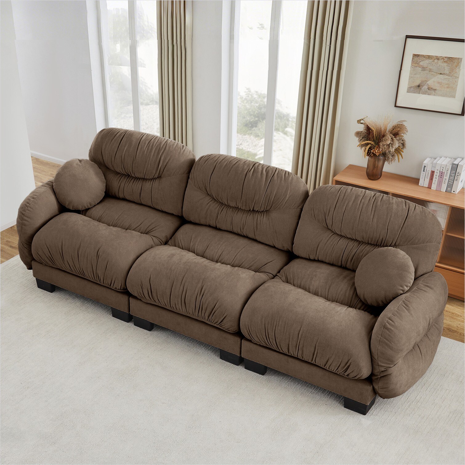 Naturefalls 3-Seater Modular Sofa with Curved Armrests Rich Brown ...