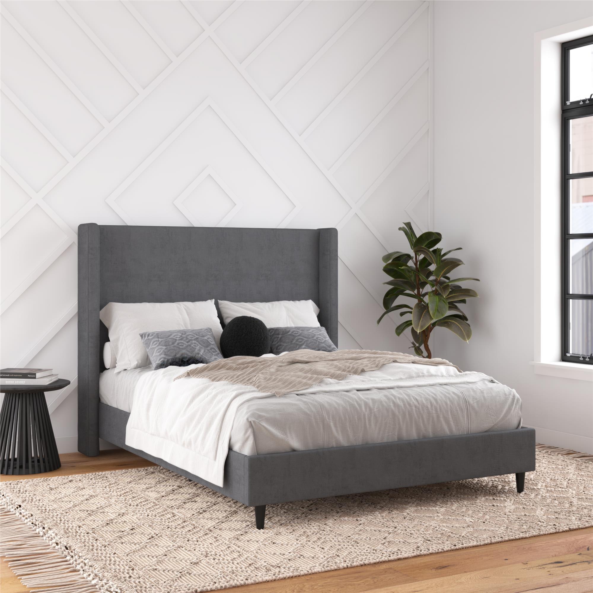 DHP Eveline Upholstered Wingback Bed, Queen, Soft Woven Dark Gray in ...