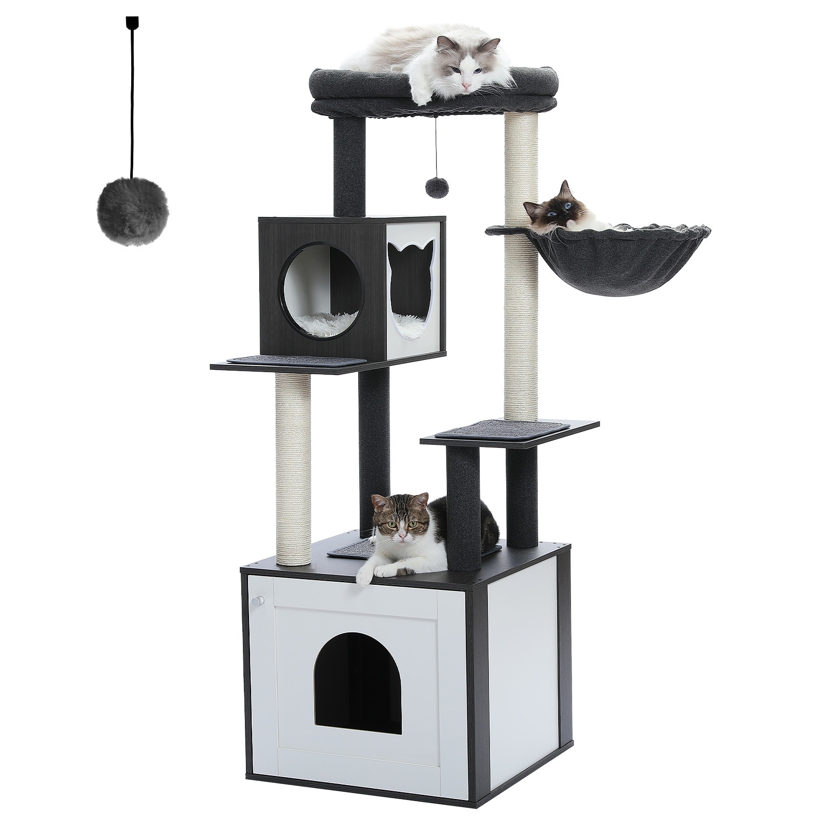 Cenadinz 56.7 Inch Wood Cat Tree with Litter Box Enclosure Storage ...