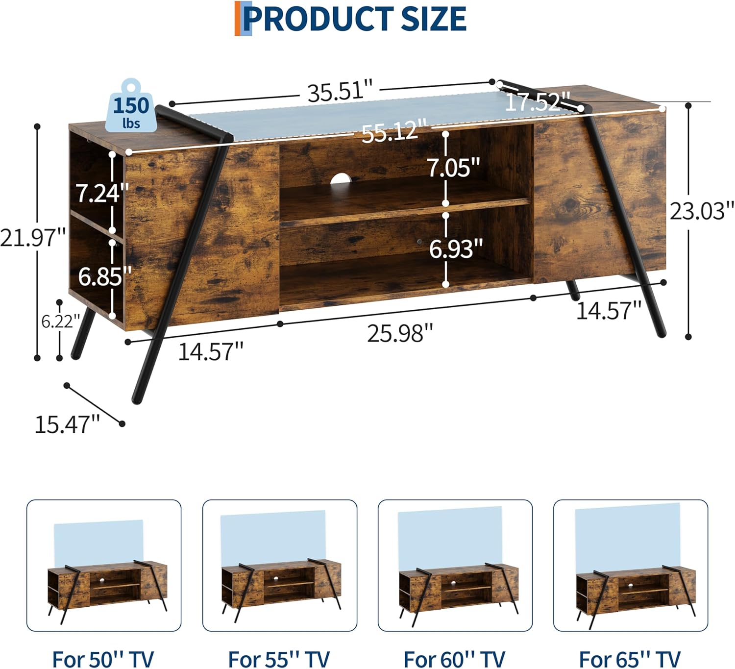 Garvee TV Stand for 60 65 Inch TV Modern Mid Century Entertainment ...