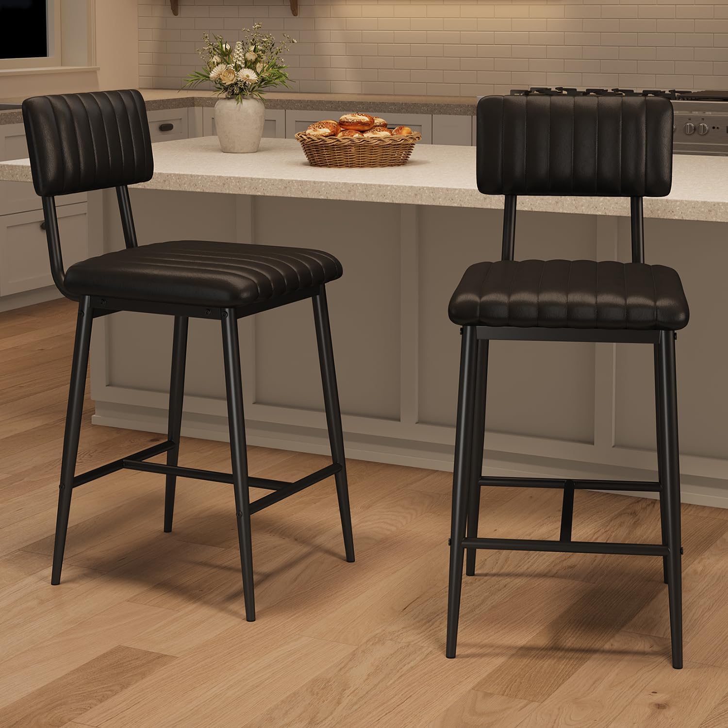 Garvee Bar Stools Set of 6 Back Footrest Counter Height Bar Stools Set ...
