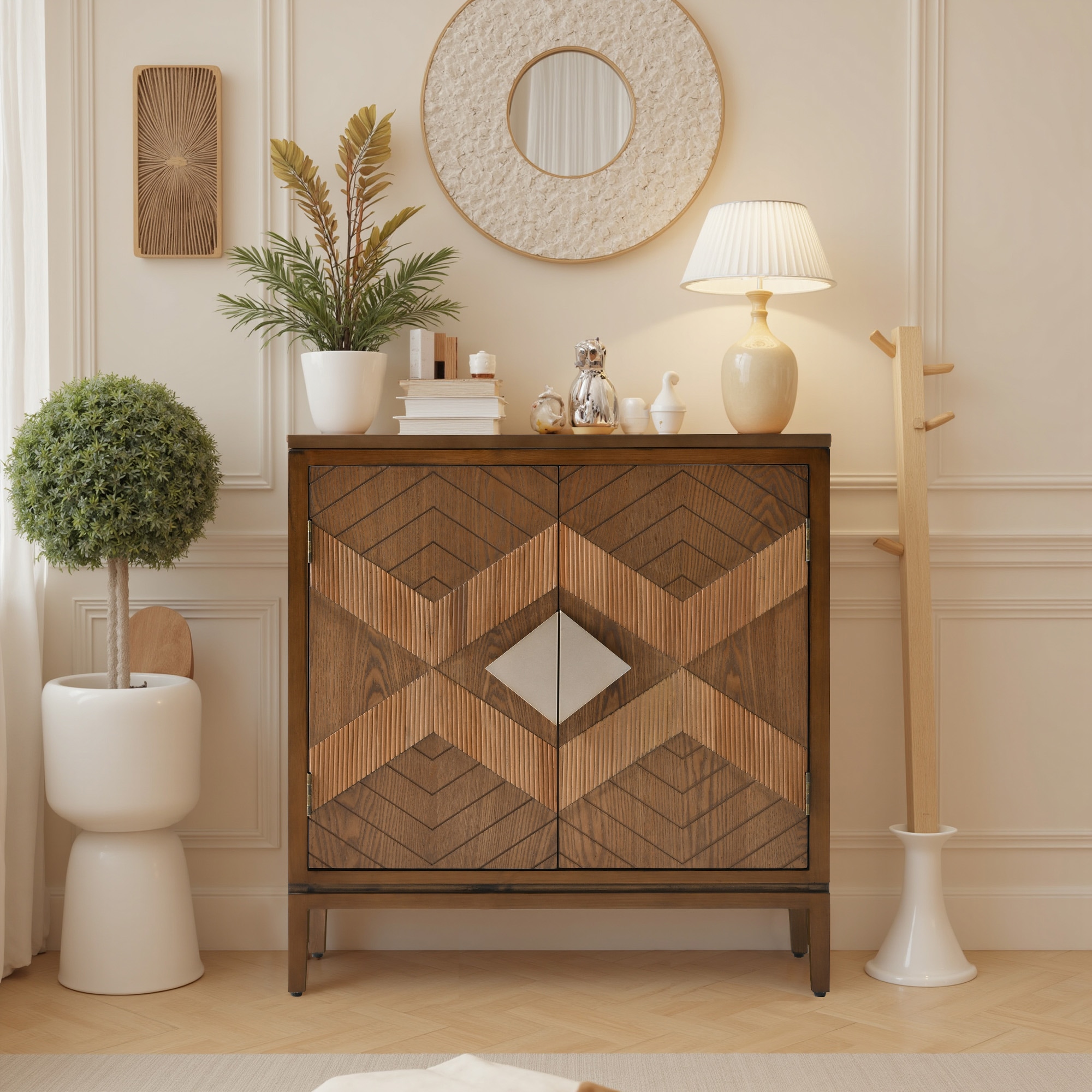 velocava 2 Door Storage Cabinet Geometric Wood Accent Cabinet with ...