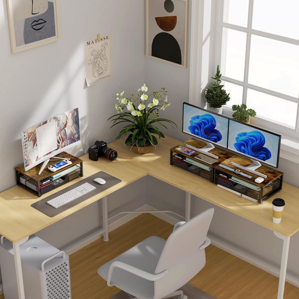 Etokfoks Computer Monitor Stand Riser with Sliding Drawer Heavy Duty ...