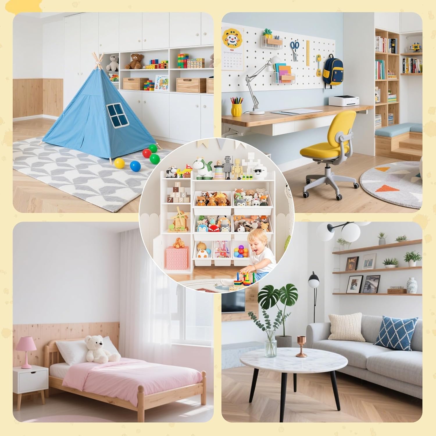 IdealHouse Kids Bookshelf and Toy Storage Organizer/ 8 Removable Bins ...
