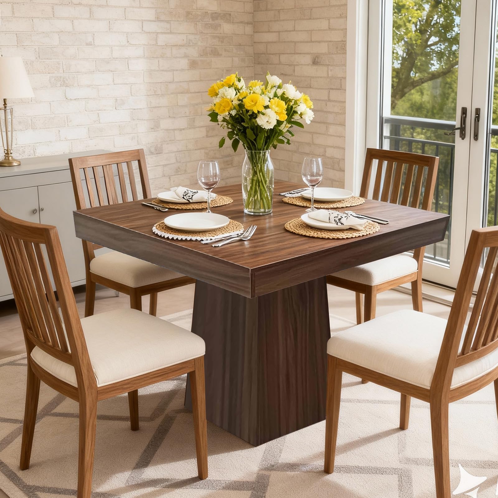 GarveeLife Small Square Dining Table for 4 Farmhouse Wooden Table with ...