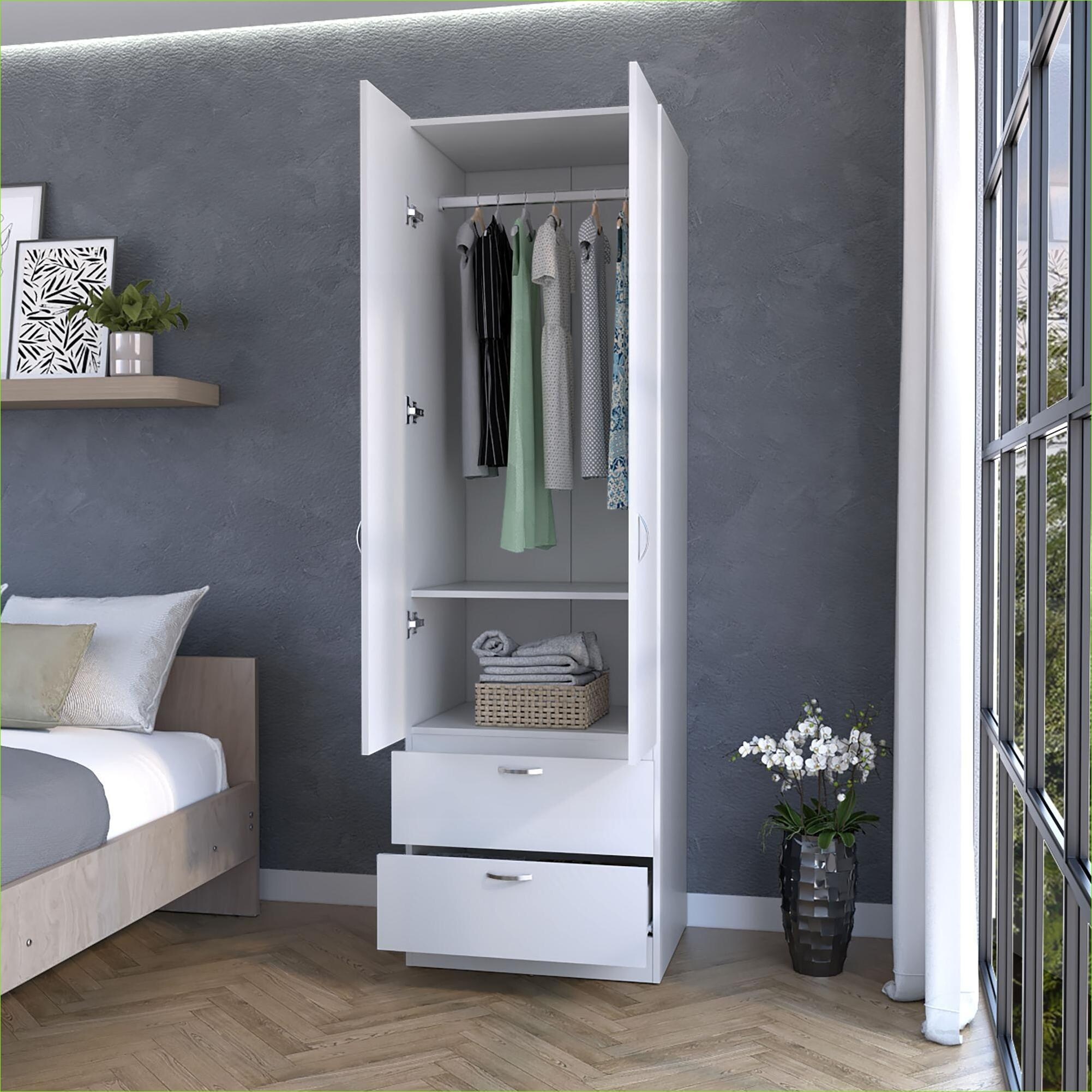 Watnature Tall Silhouette White Melamine Wardrobe for Bedroom Clothing ...