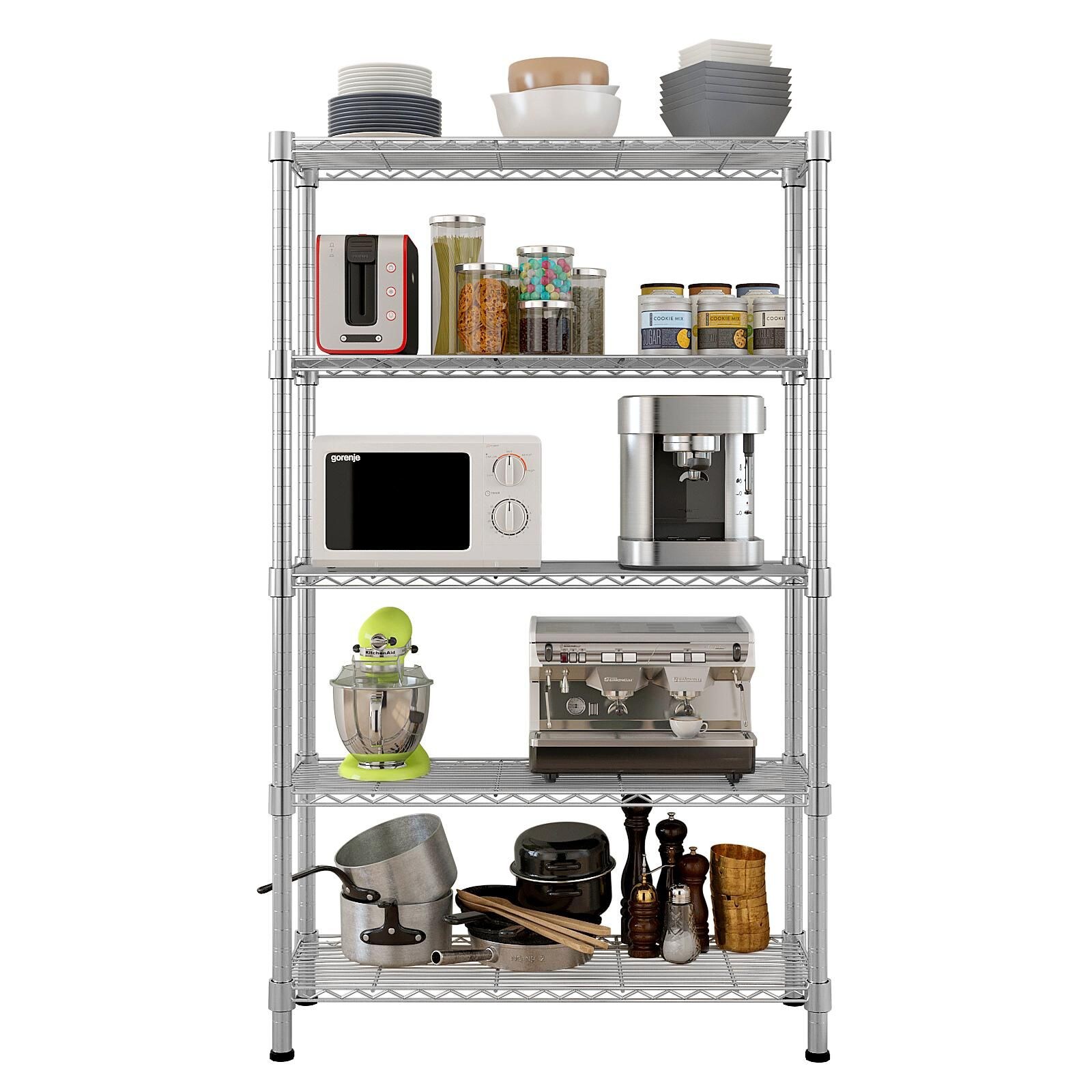 JUSHUA 5 Layer Chrome Plated Iron Shelf for Storage and Display in the ...